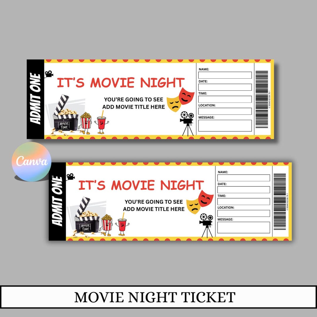 Customizable Digital Movie Night Surprise Ticket | Editable Movie ...