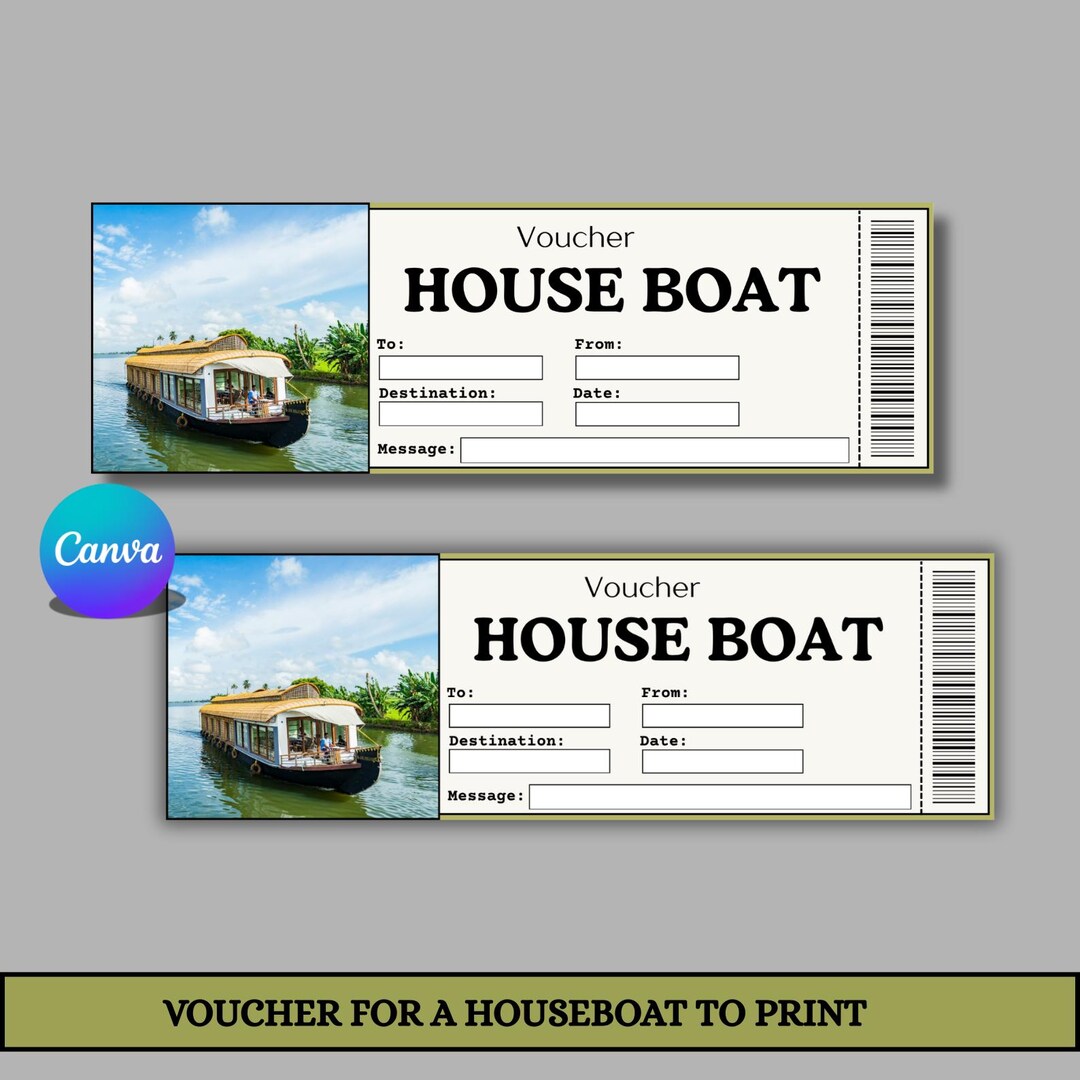 Editable Voucher for a Houseboat to Print | Printable Travel Gift ...
