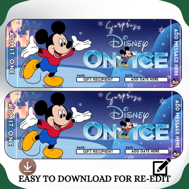 Disney on Ice Surprise Ticket Template | Editable Event Ticket Gift ...