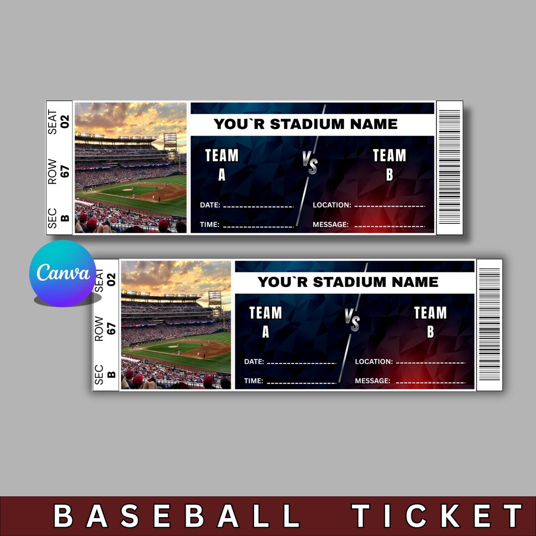 Baseball Ticket | Printable Game Ticket Template | Personalized ...