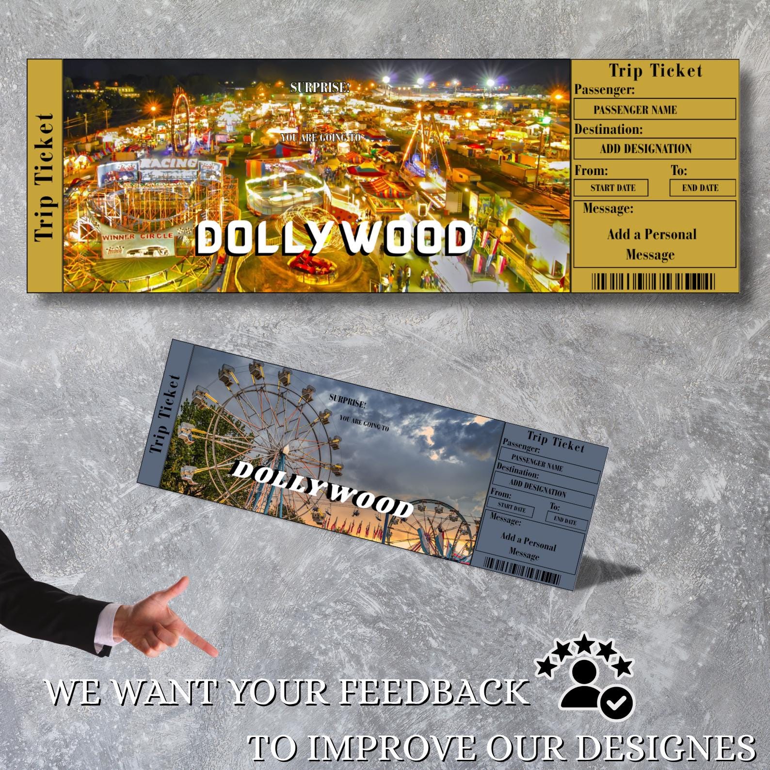 Digital Editable Printable Surprise Dollywood Ticket | Customizable ...