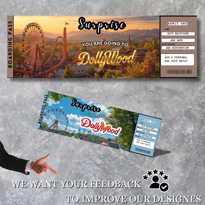 Surprise Dollywood Ticket Template | Printable Gift Ticket | Vacation ...