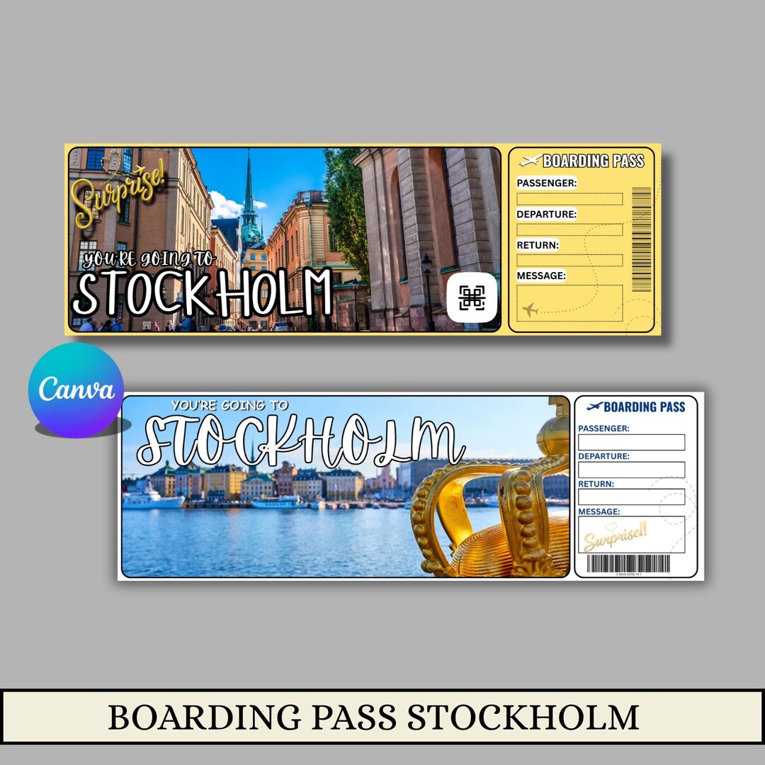 Digital Editable Printable Personalized Stockholm Boarding Pass ...