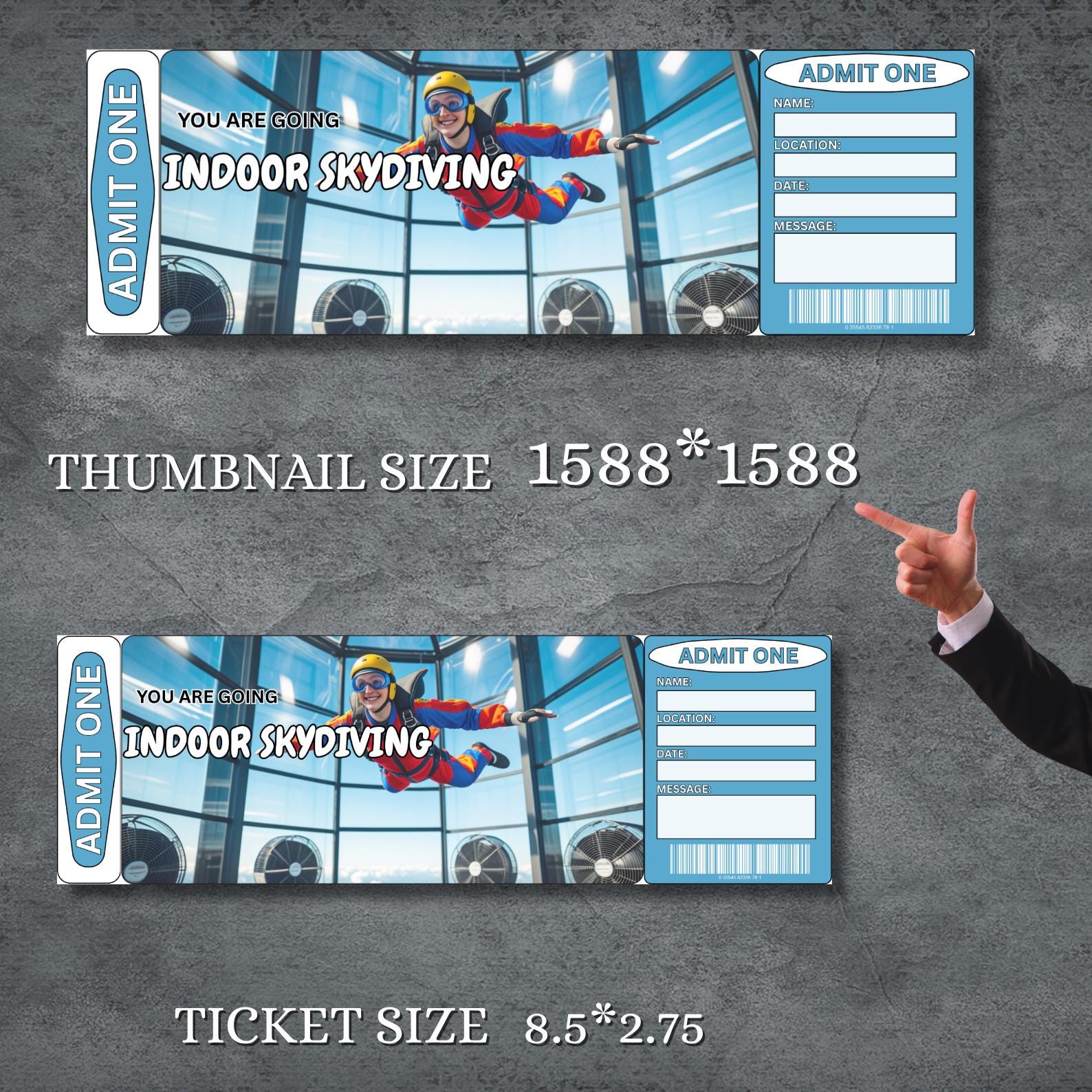 Editable Skydiving Surprise & Birthday Gift Ticket | Printable Event ...