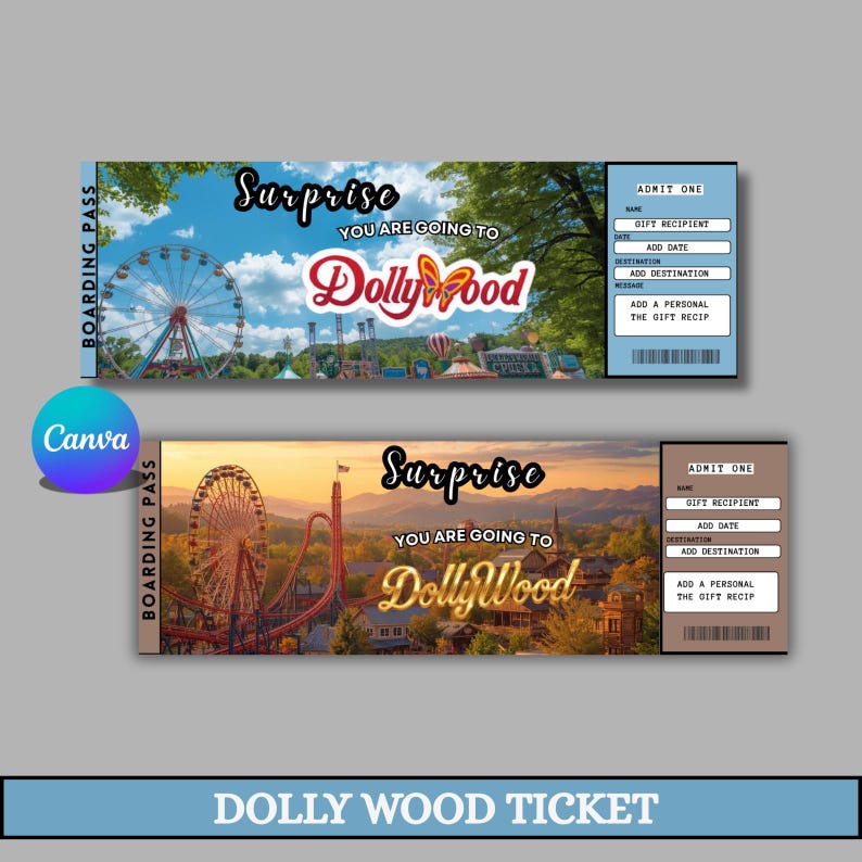 Surprise Dollywood Ticket Template | Printable Gift Ticket | Vacation ...