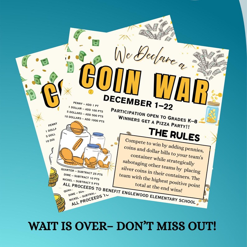 Editable Coin War Flyer Coin Drive Flyer | Penny War Flyer Event Flyer ...