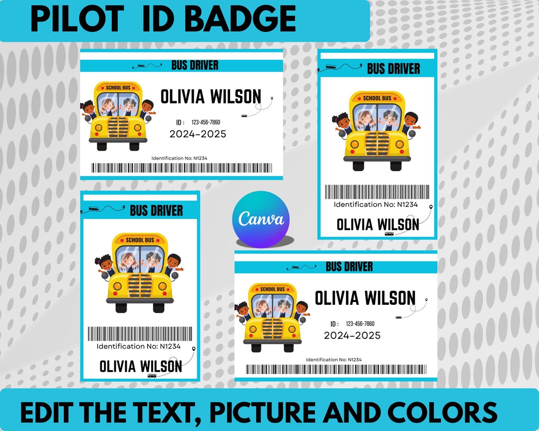 Editable Bus Driver ID Badge – Custom Bus Driver Gift, Printable Bus ...