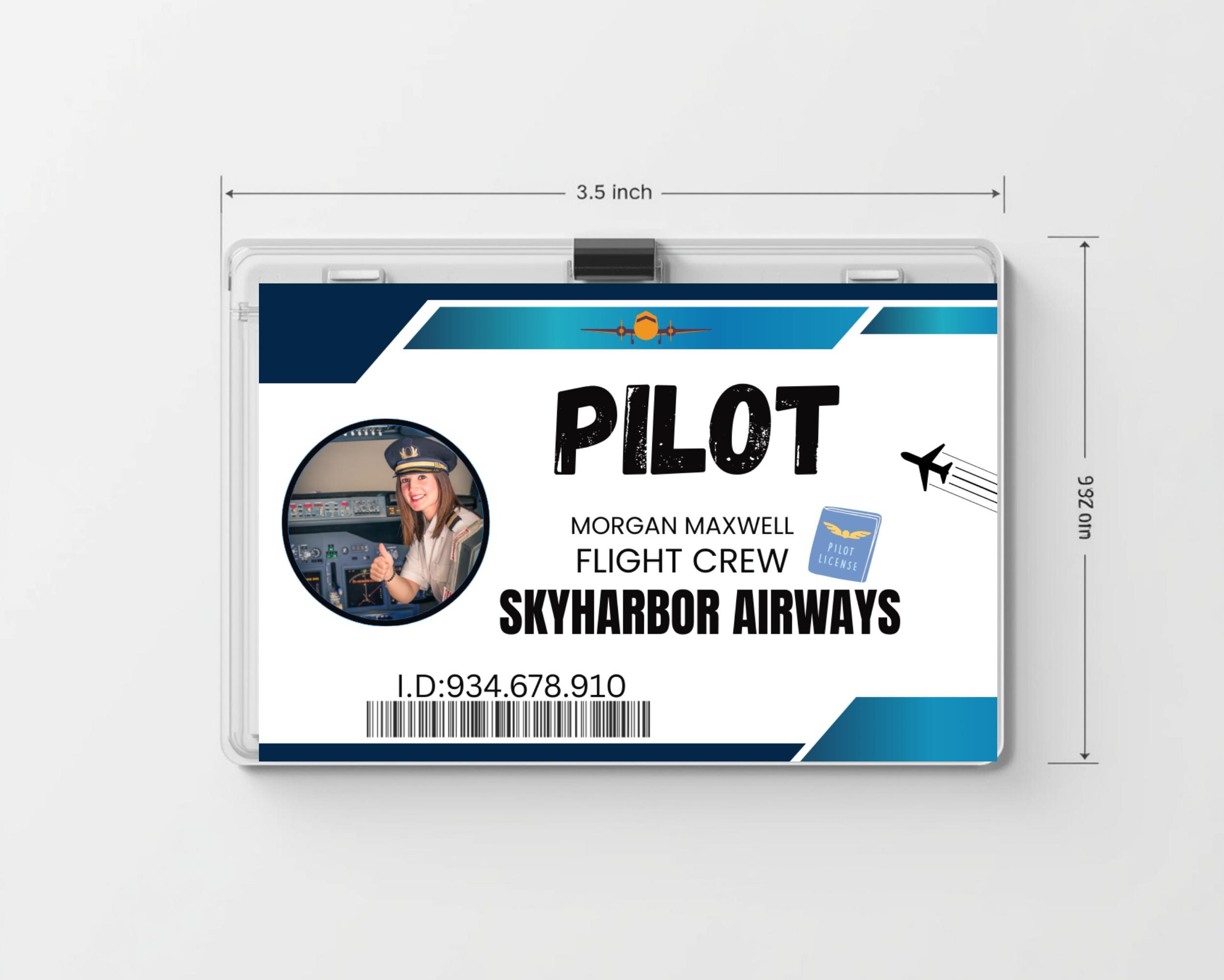 Pilot License – Custom Pilot ID Badge & Airplane Party Prop, Aviation ...