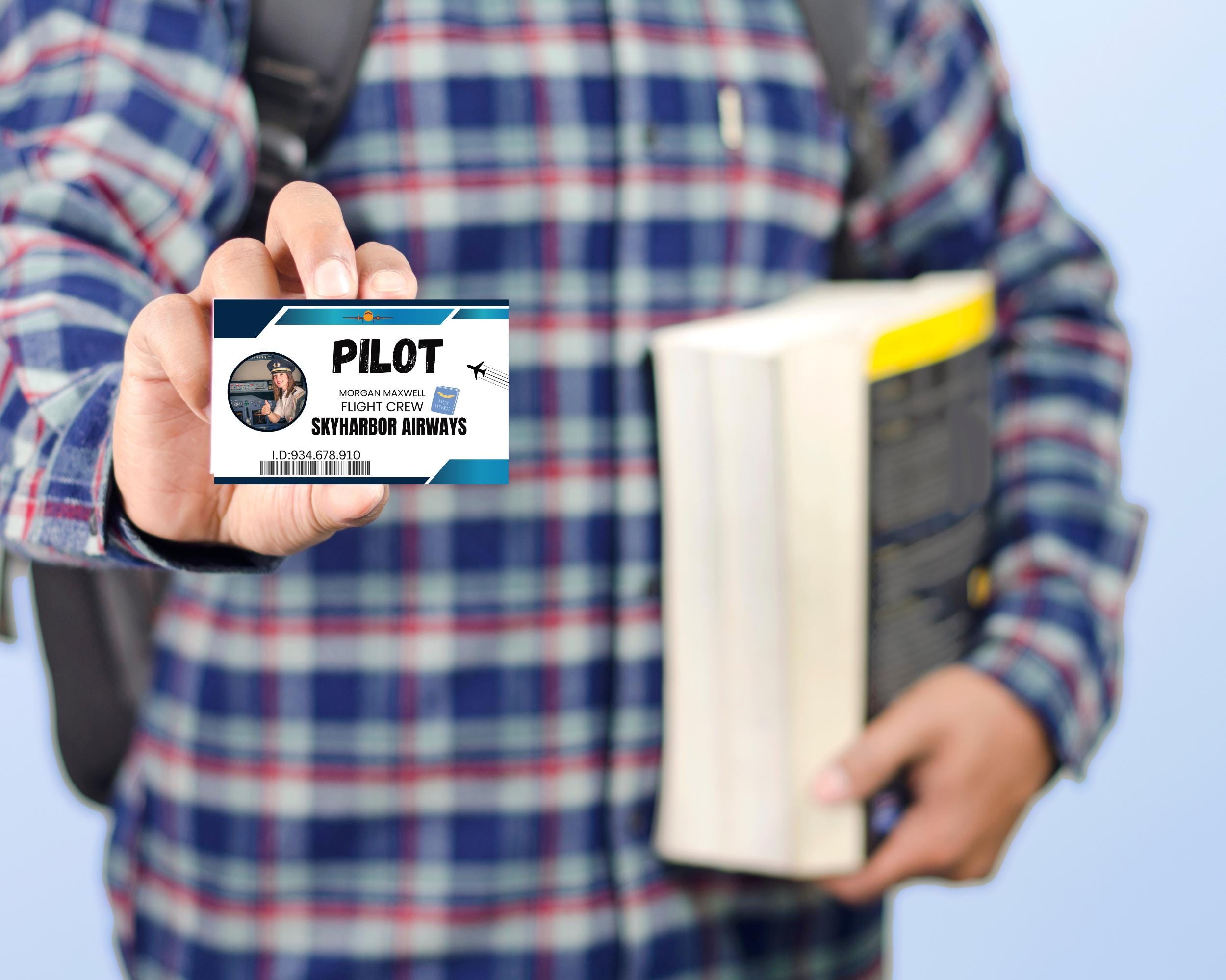 Pilot License – Custom Pilot ID Badge & Airplane Party Prop, Aviation ...