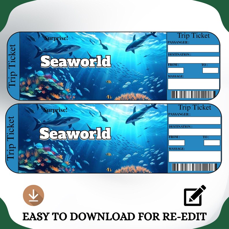 Seaworld Trip Ticket | Editable Boarding Pass | Printable Theme Park ...