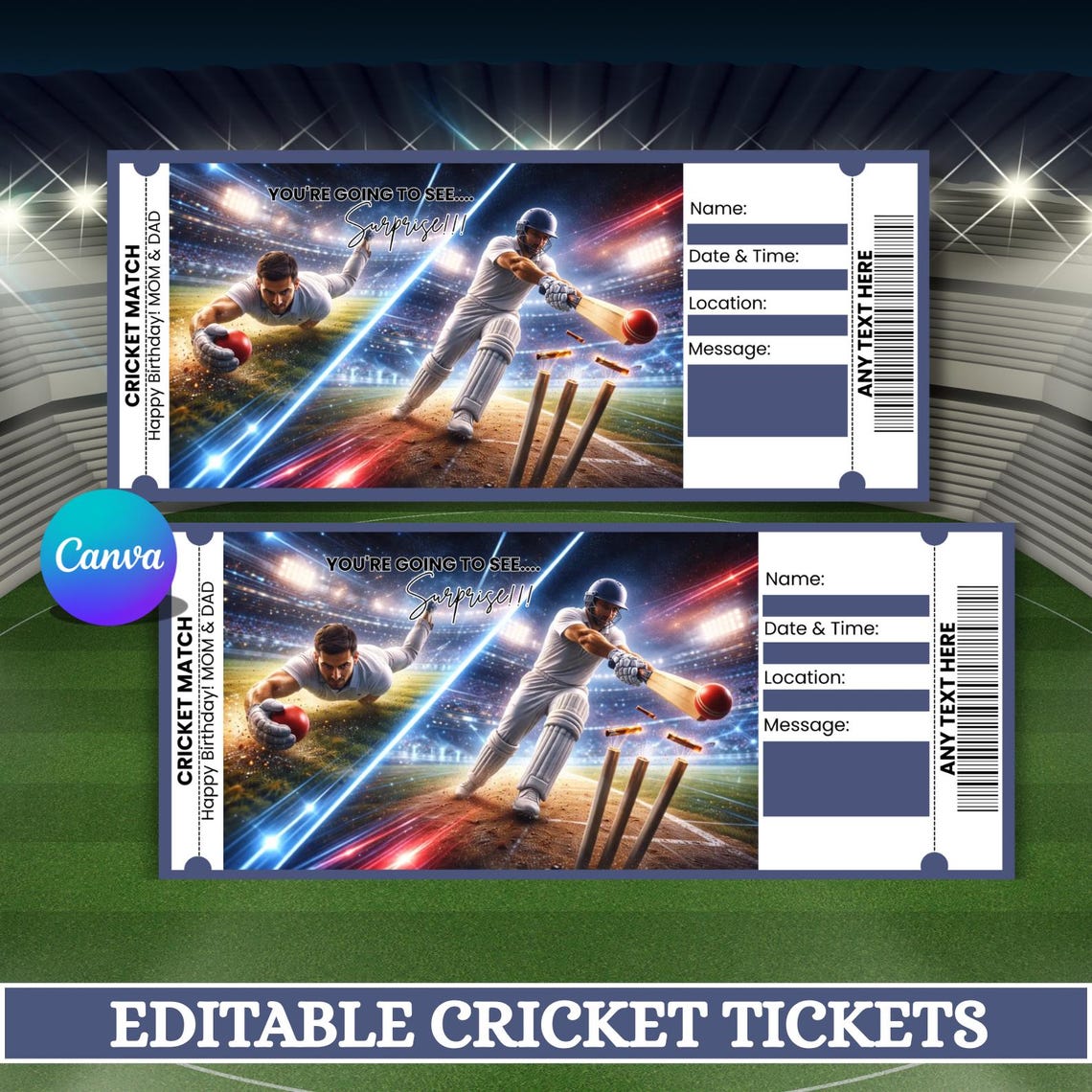 Editable Cricket Tickets, Printable Surprise Game Day Gift Ticket ...