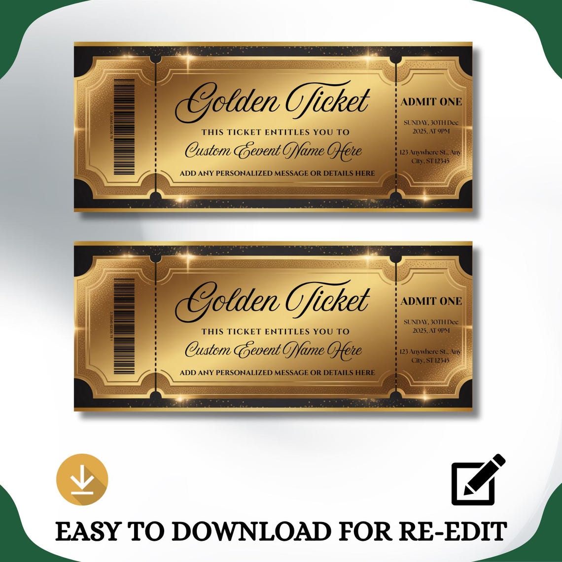 Golden Ticket Template, Printable Golden Ticket Editable Template ...