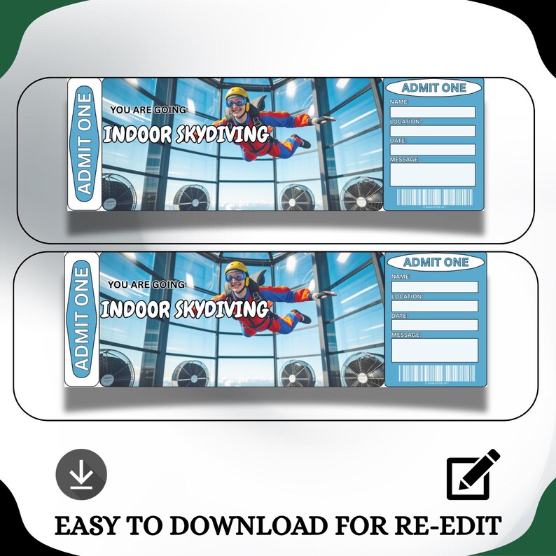 Editable Skydiving Surprise & Birthday Gift Ticket | Printable Event ...