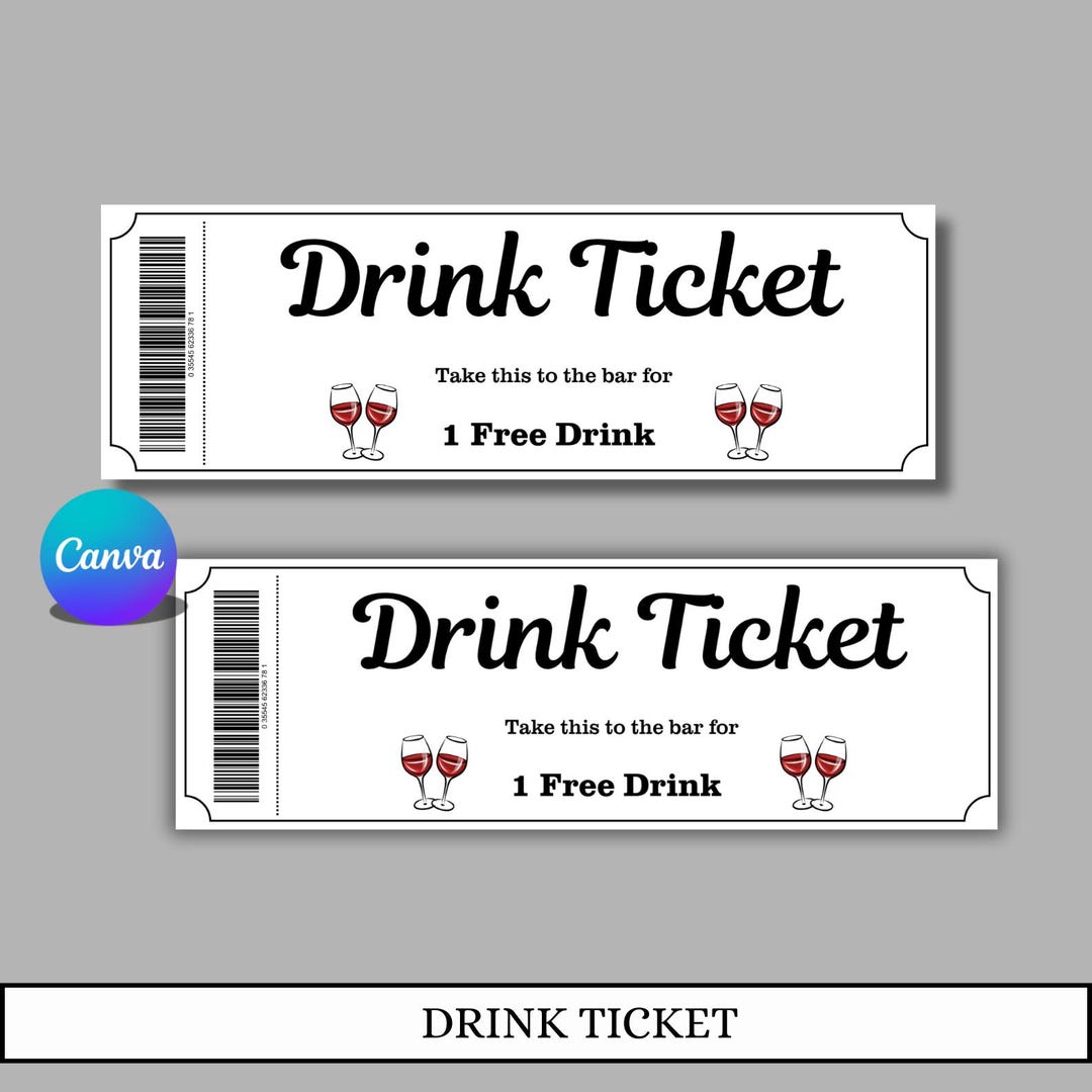 Free Drink Ticket, Party Voucher & Bar Pass, Printable Event Coupon and ...