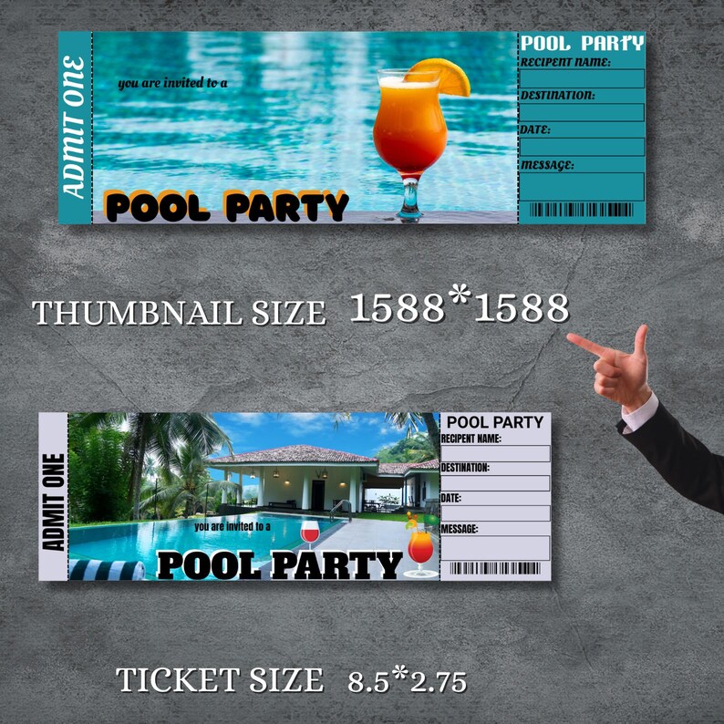 Editable Fun Pool Birthday Party Ticket | Custom Printable Summer Pool ...