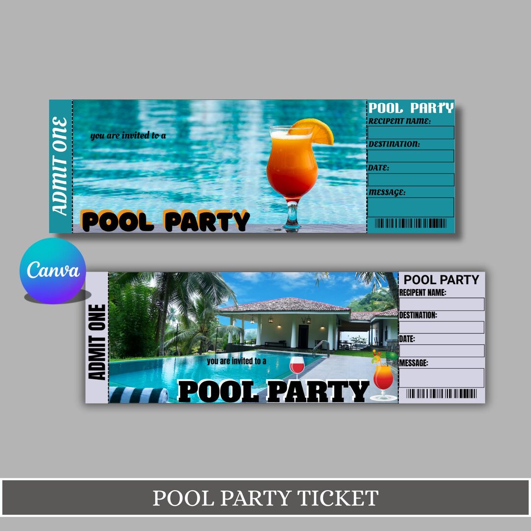 Editable Pool Party Pass Ticket: Fun Swim Birthday (digital Download ...