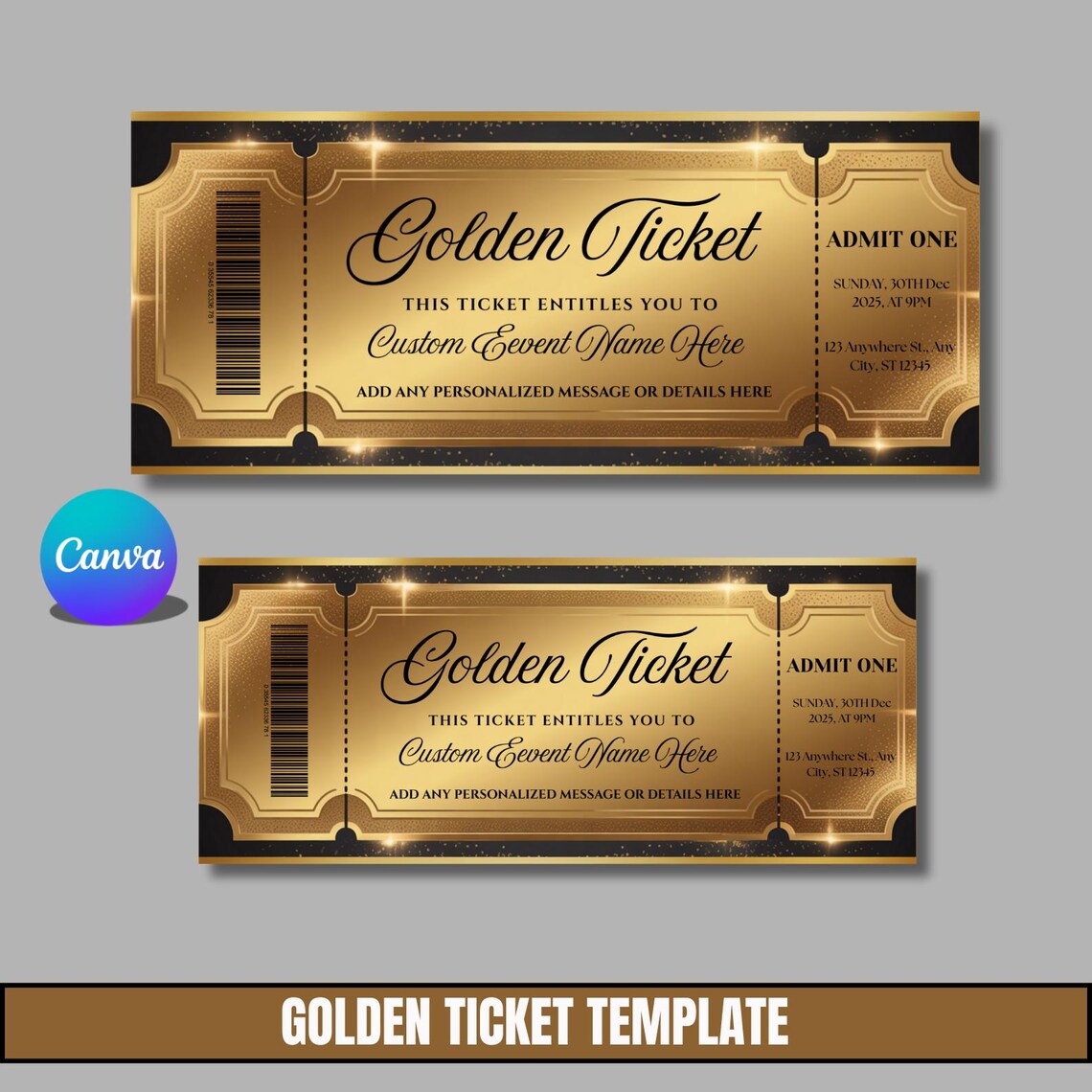 Golden Ticket Template, Printable Golden Ticket Editable Template ...