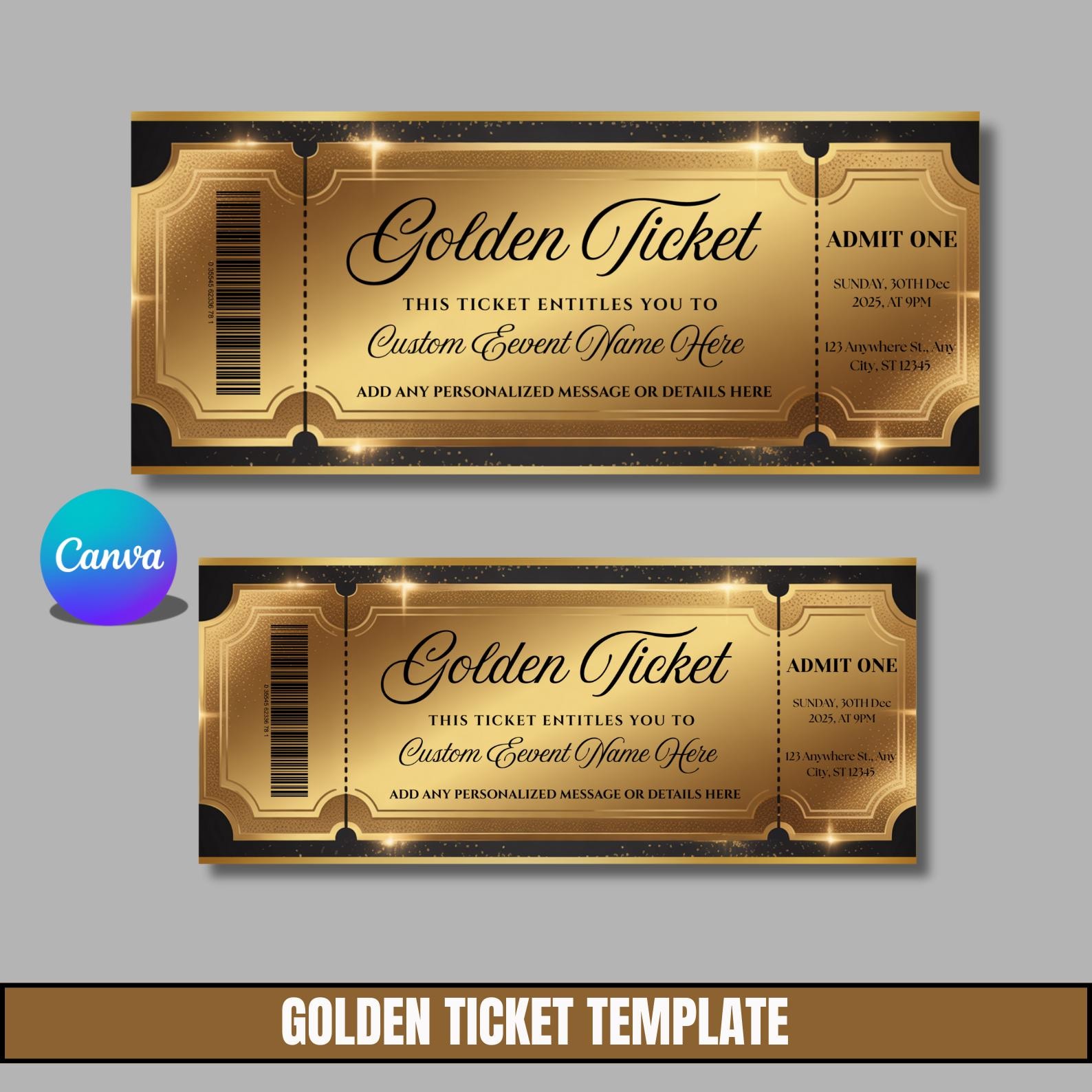Golden Ticket Template, Printable Golden Ticket Editable Template ...