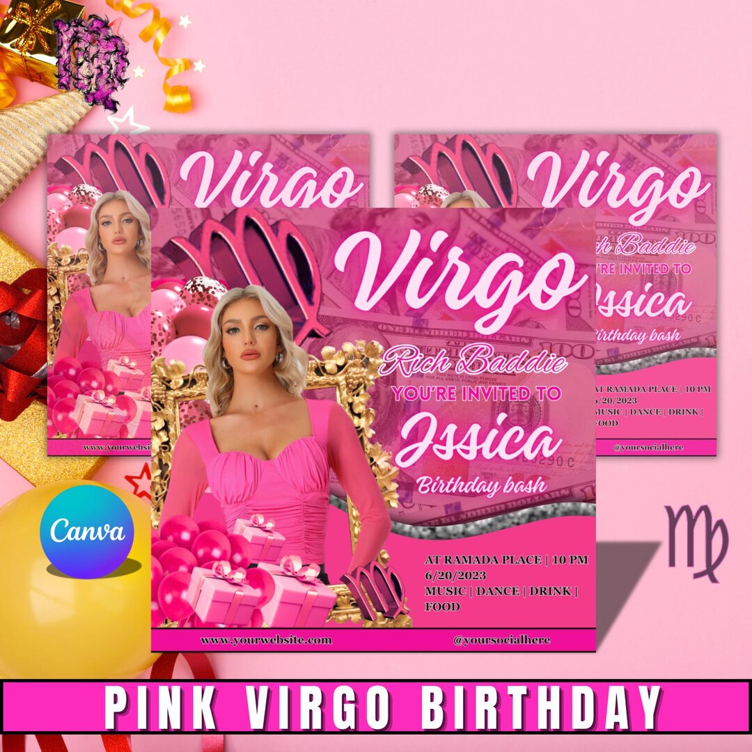 Pink Virgo Birthday Flyer – Printable Birthday Party Flyer, Pink ...