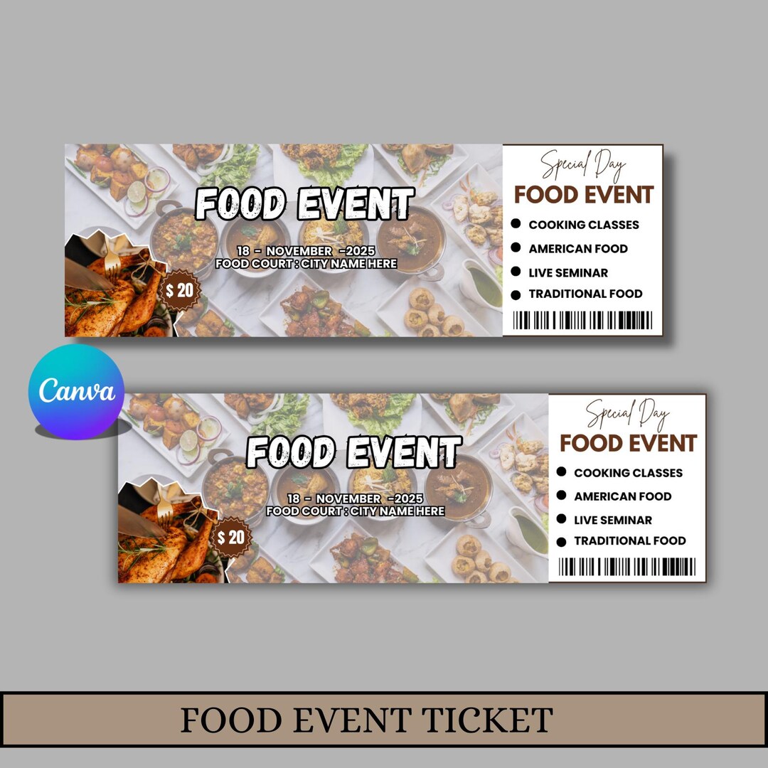 Digital Editable Printable Food Event Ticket | Custom Meal Voucher ...
