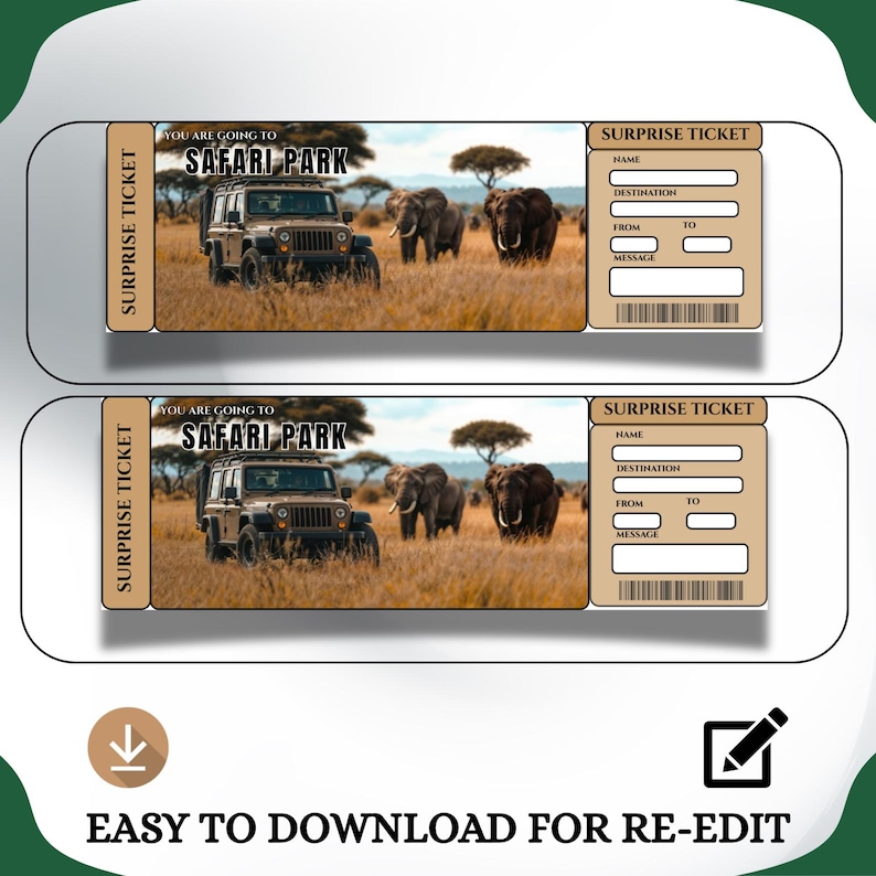Digital Editable Printable Safari Park Ticket Template |personalized ...