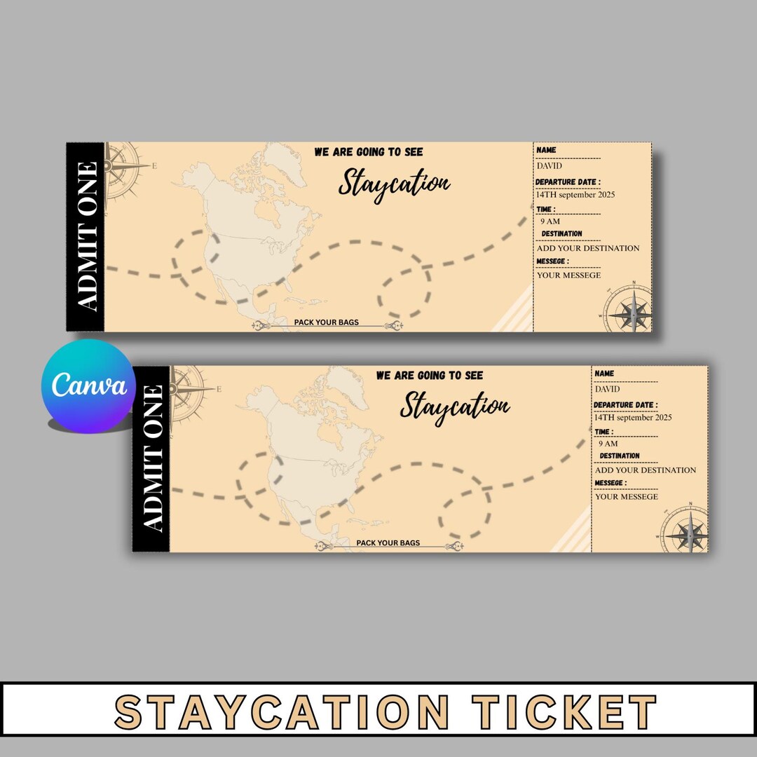 Editable Staycation Ticket Template: Surprise Trip Reveal (digital ...