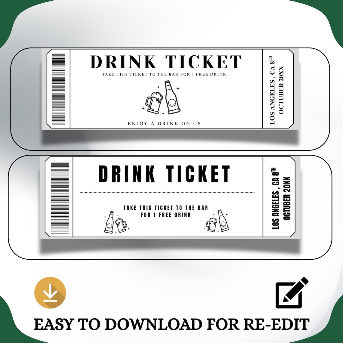 Custom Drink Ticket Template: Elegant Event Coupons (digital Download ...