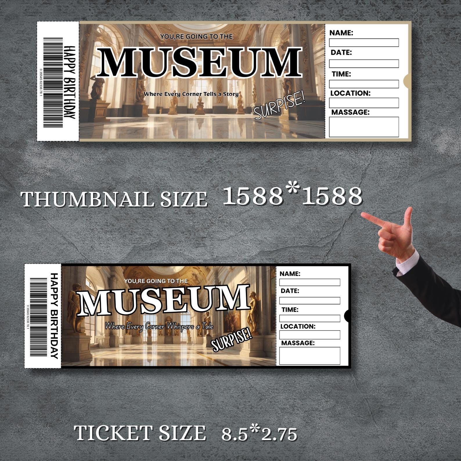 Editable Museum Ticket Template: Surprise Trip Reveal (digital Download ...