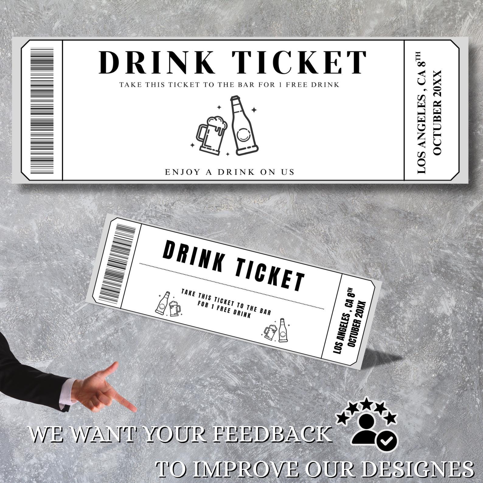 Custom Drink Ticket Template: Elegant Event Coupons (digital Download ...