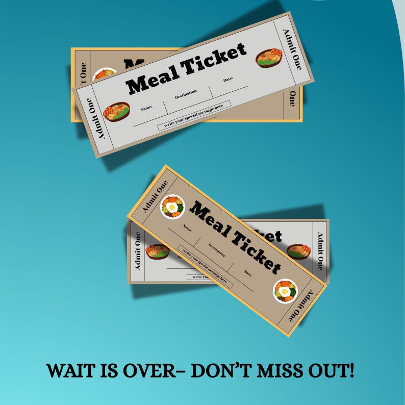 Editable Meal Ticket Template | Printable Food Voucher | Personalized ...