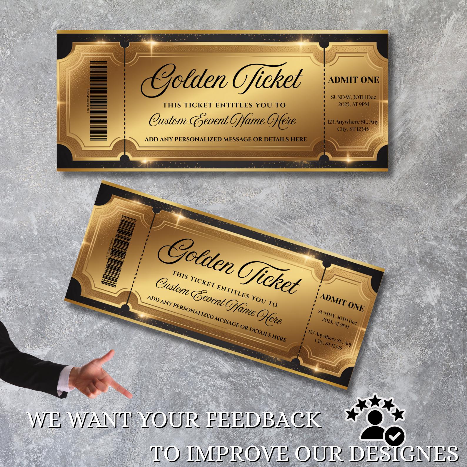 Golden Ticket Template, Printable Golden Ticket Editable Template ...