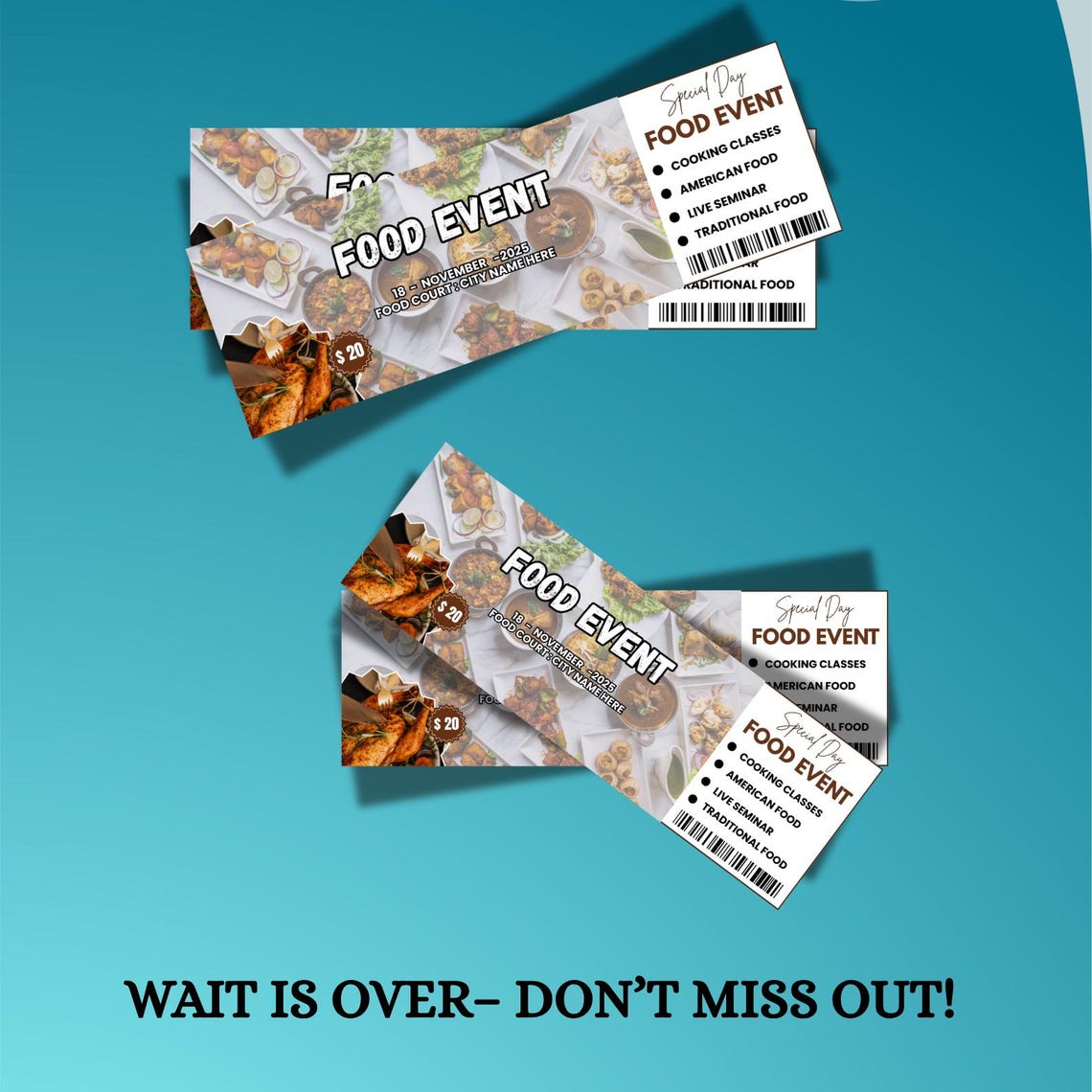 Digital Editable Printable Food Event Ticket | Custom Meal Voucher ...