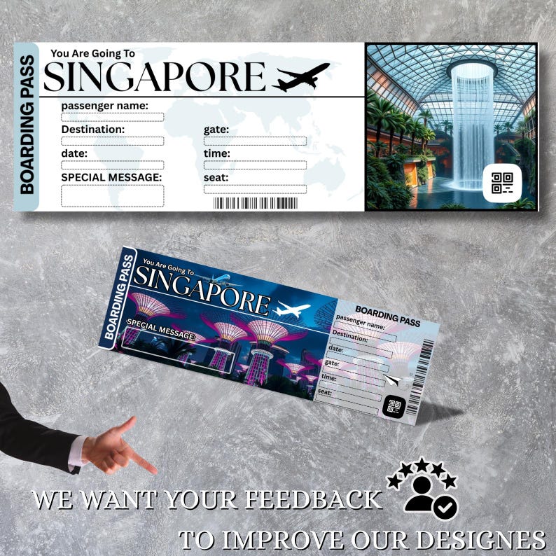 Editable Surprise Singapore Trip Ticket | Custom Printable Vacation ...