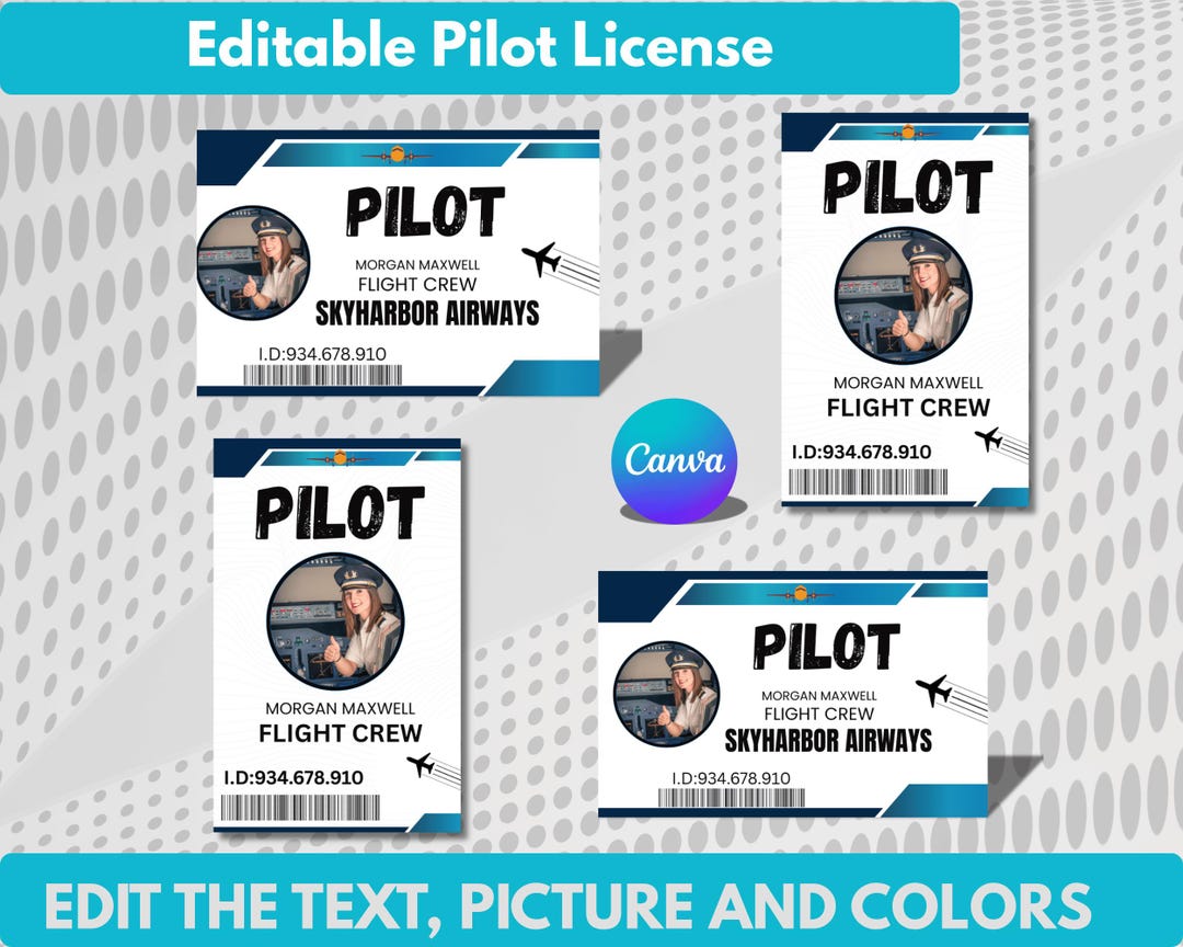 Editable Pilot License | Printable ID Badge Canva Template for Pilot ...