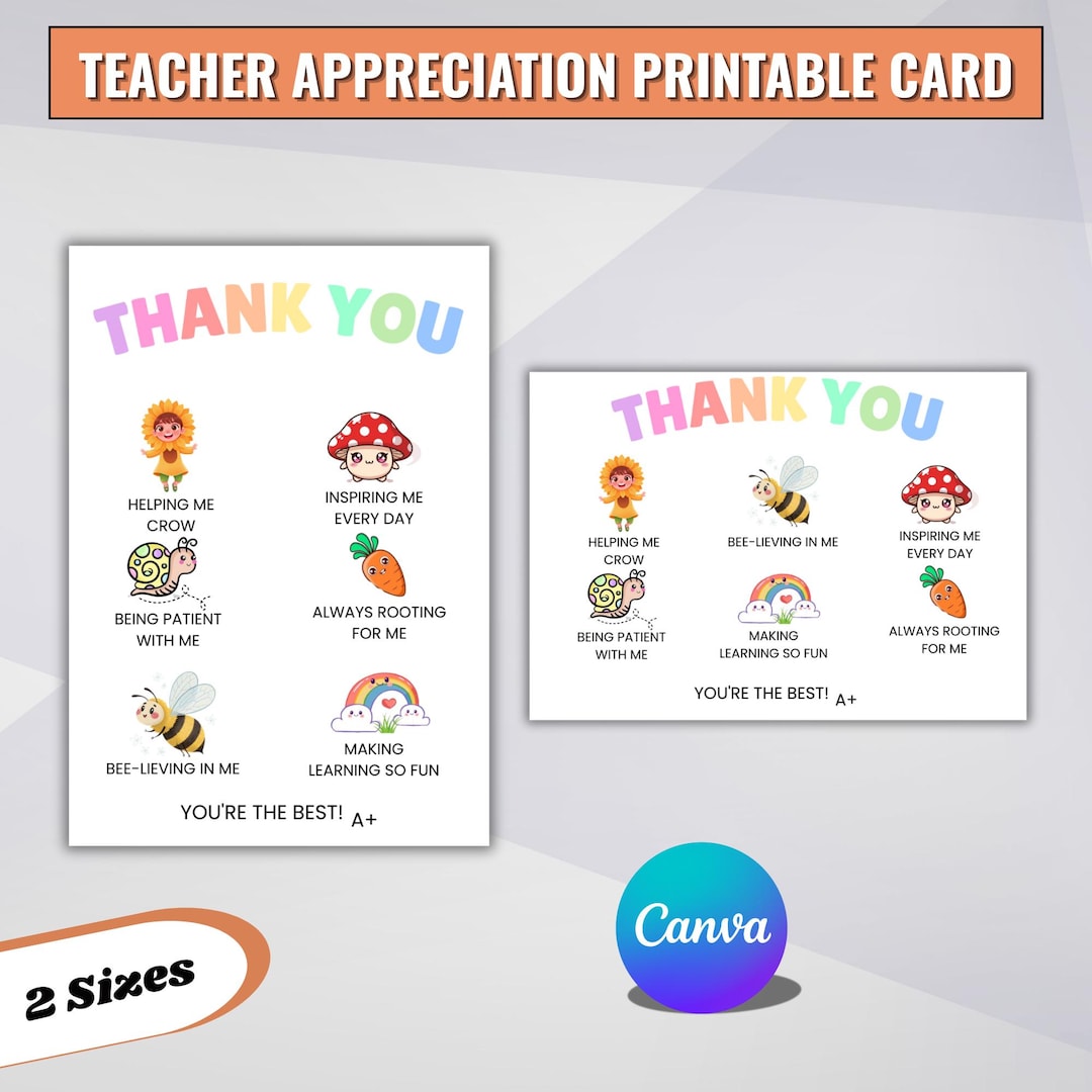 Teacher Appreciation Printable Card, All About Teacher Thank You Card ...