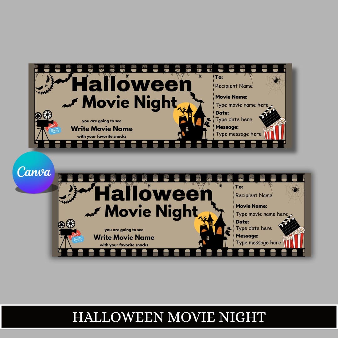 Editable Spooky Halloween Movie Night Ticket | Custom Printable Horror ...