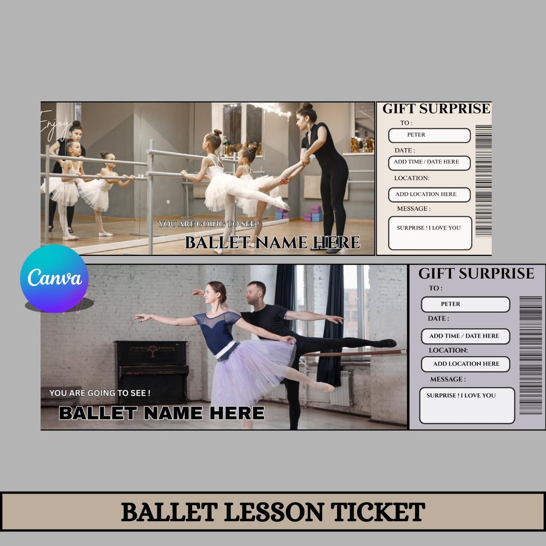 Ballet Lesson Ticket | Editable Dance Class Coupon | Printable Gift ...