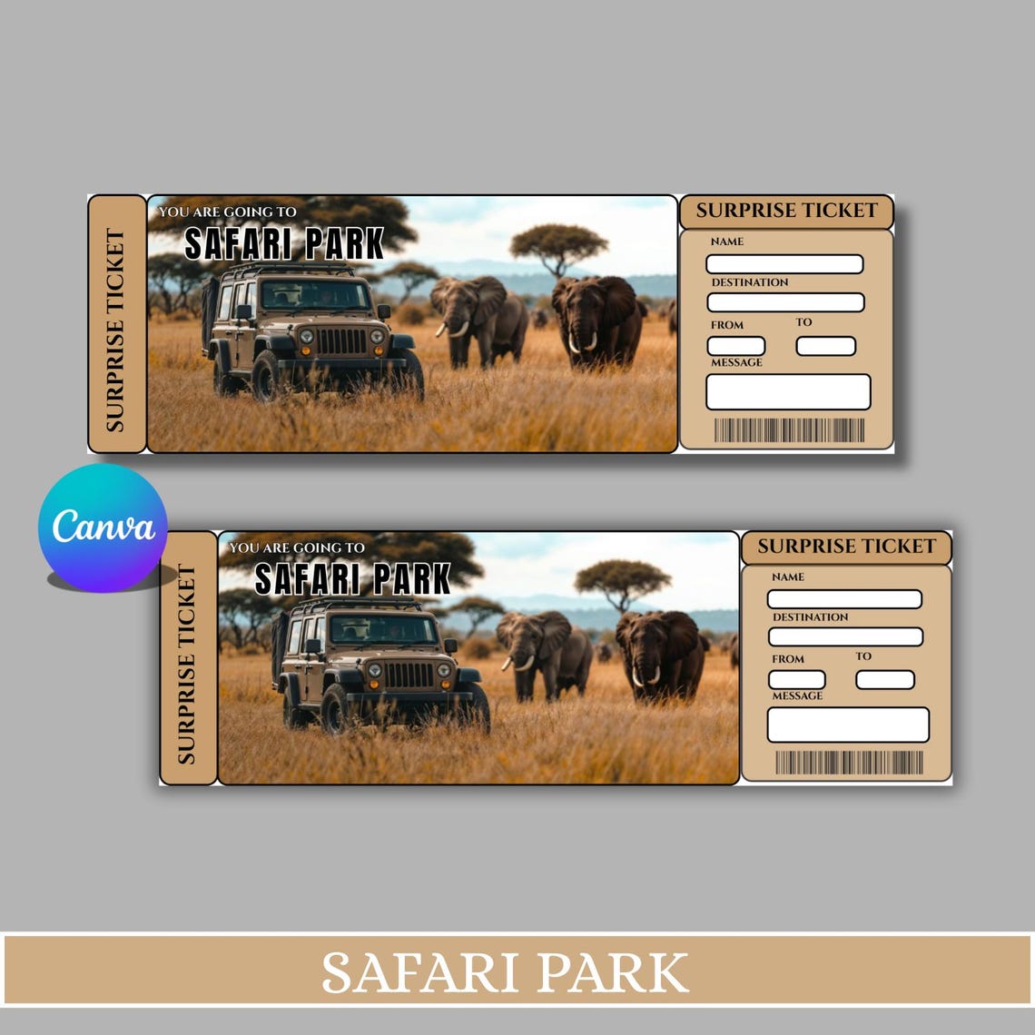Digital Editable Printable Safari Park Ticket Template |personalized ...