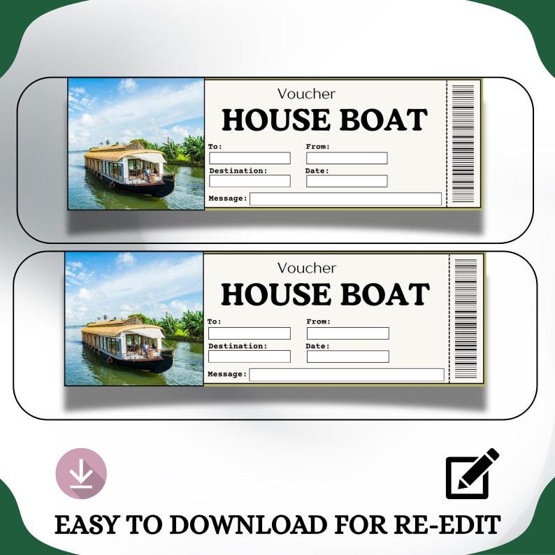 Editable Voucher for a Houseboat to Print | Printable Travel Gift ...