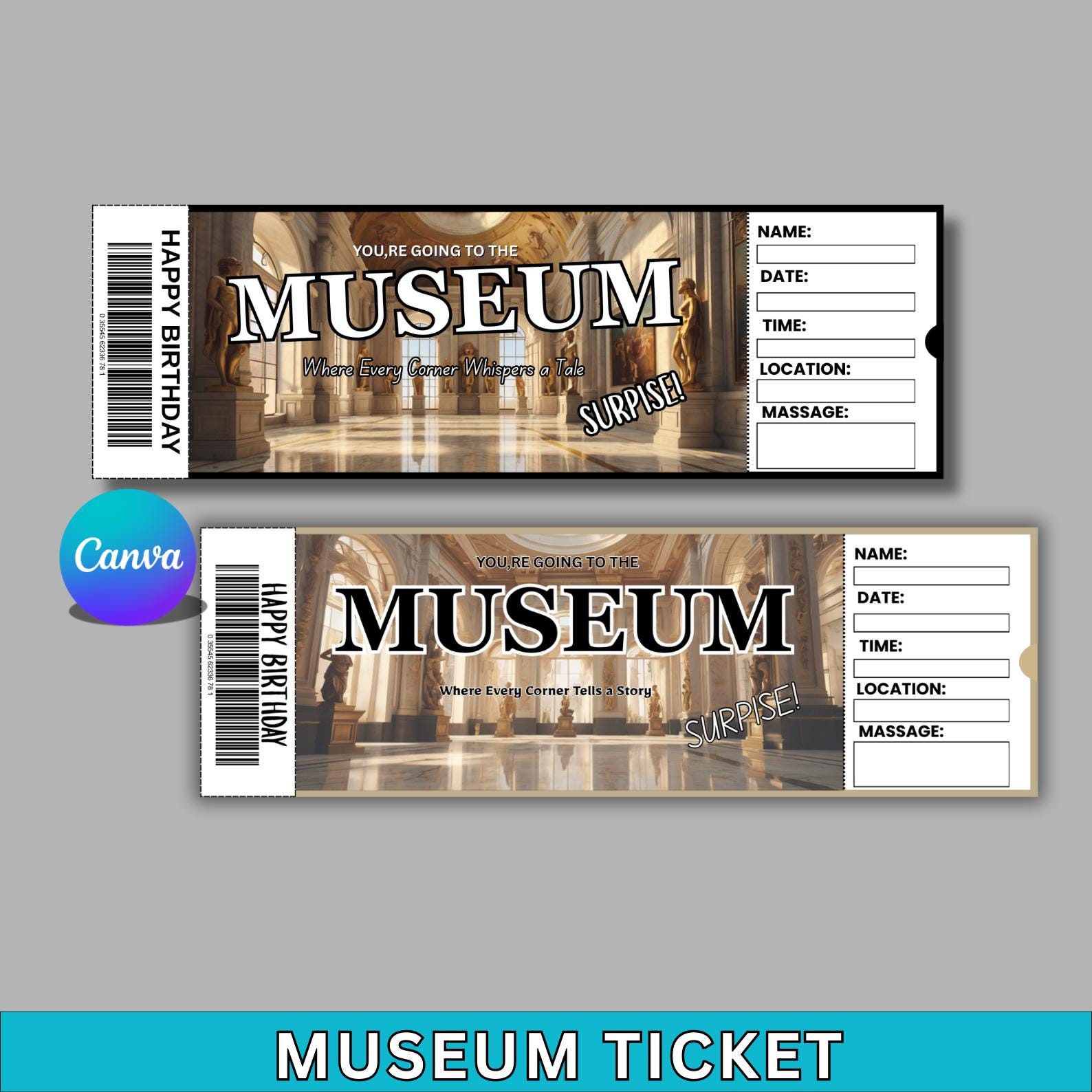 Editable Museum Ticket Template: Surprise Trip Reveal (digital Download ...