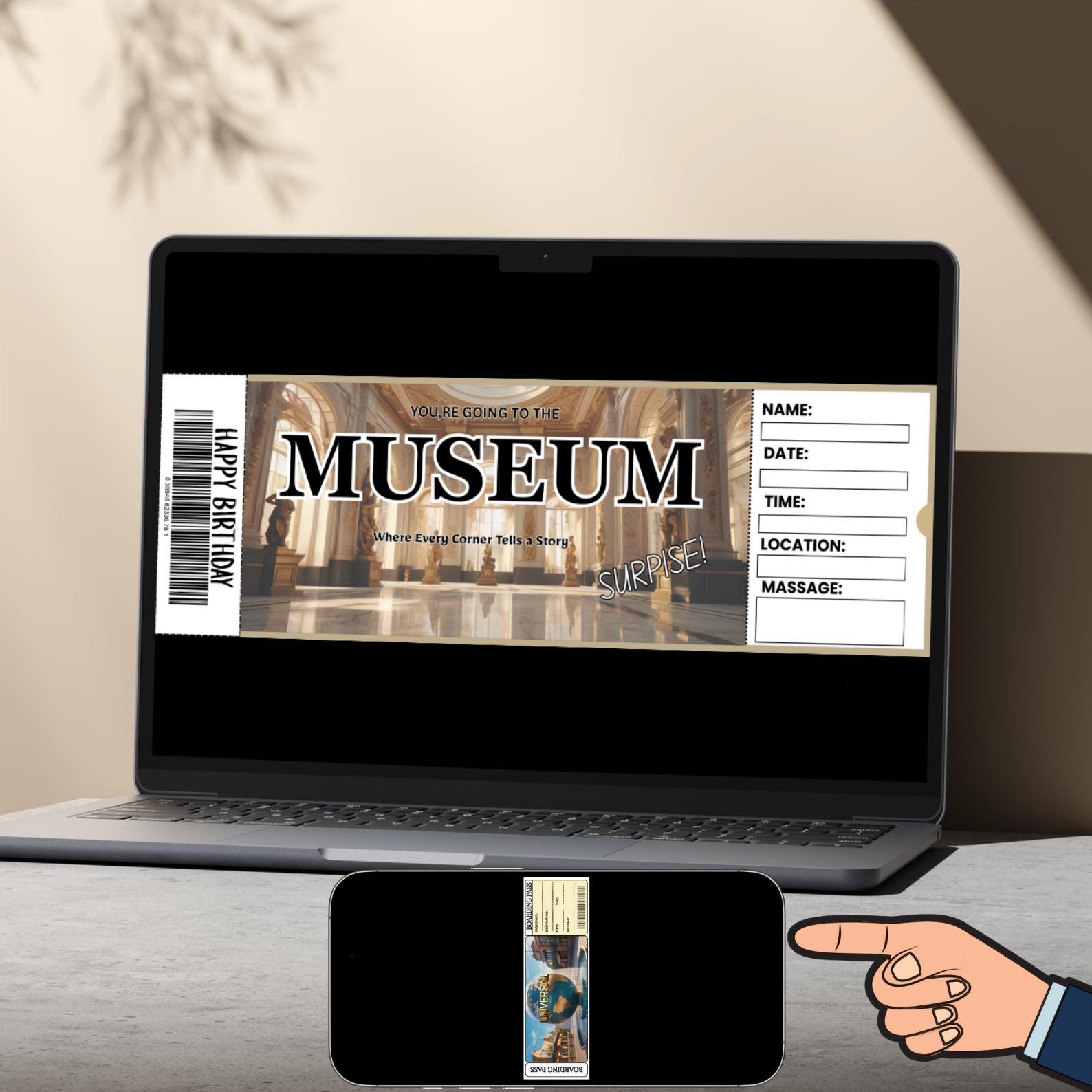 Editable Museum Ticket Template: Surprise Trip Reveal (digital Download ...
