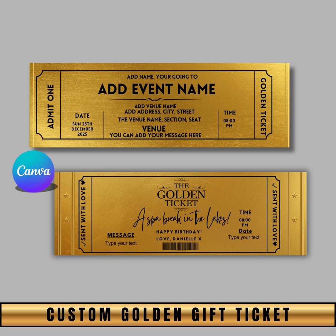 Custom Golden Ticket Gift Voucher Template | Printable Custom Ticket ...