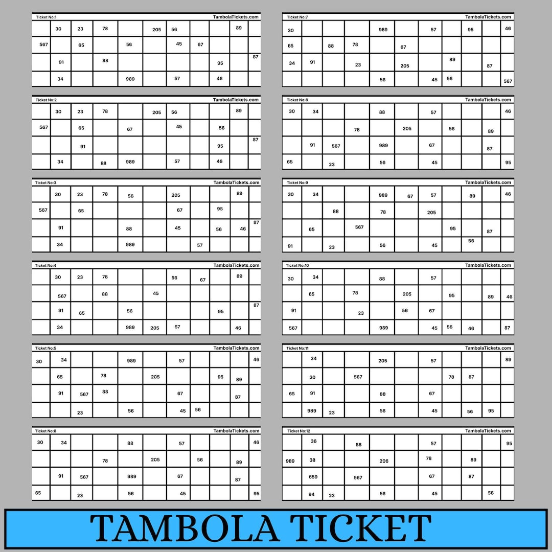 Tambola Ticket Printable Party Cards | Festive Tambola Ticket Game Set ...