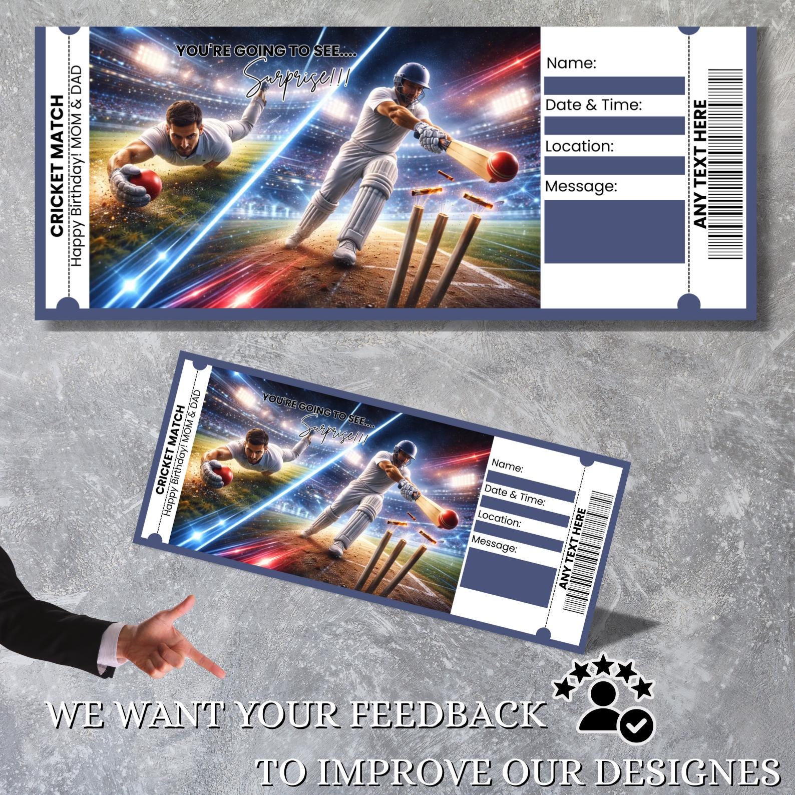 Editable Cricket Tickets, Printable Surprise Game Day Gift Ticket ...