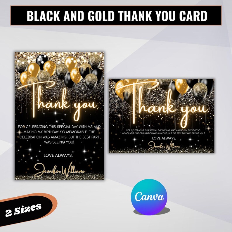 Black and Gold Thank You Card, Diy Business Card, Card and Gift ...
