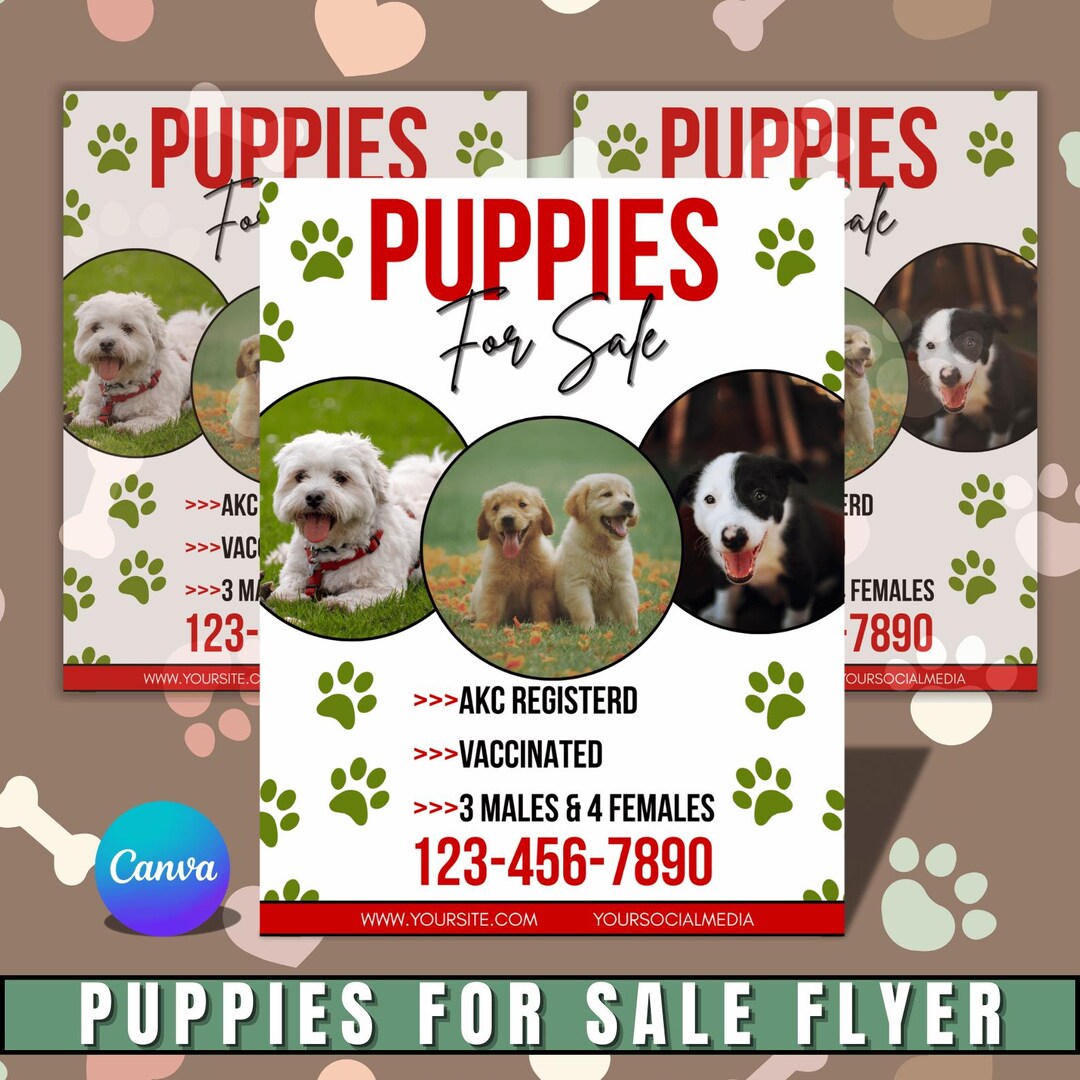 Puppies for Sale Flyer – Printable Pet Sale Flyer, Dog Adoption Poster ...