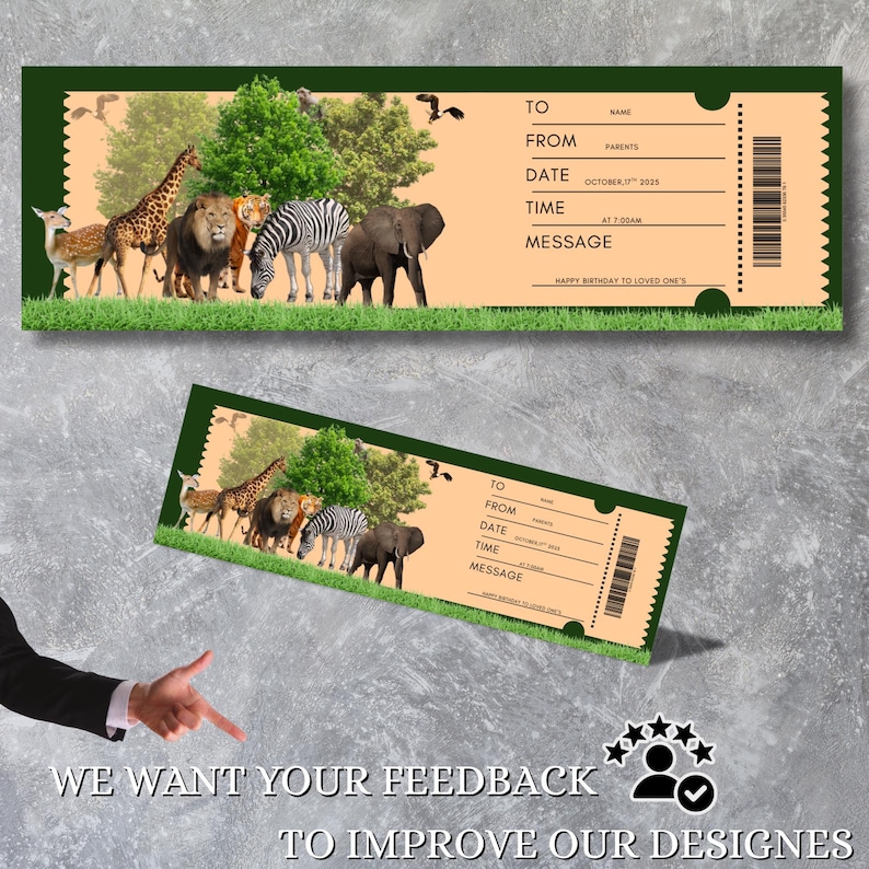 Zoo Ticket | Printable Birthday Invitation & Gift Voucher | Editable ...