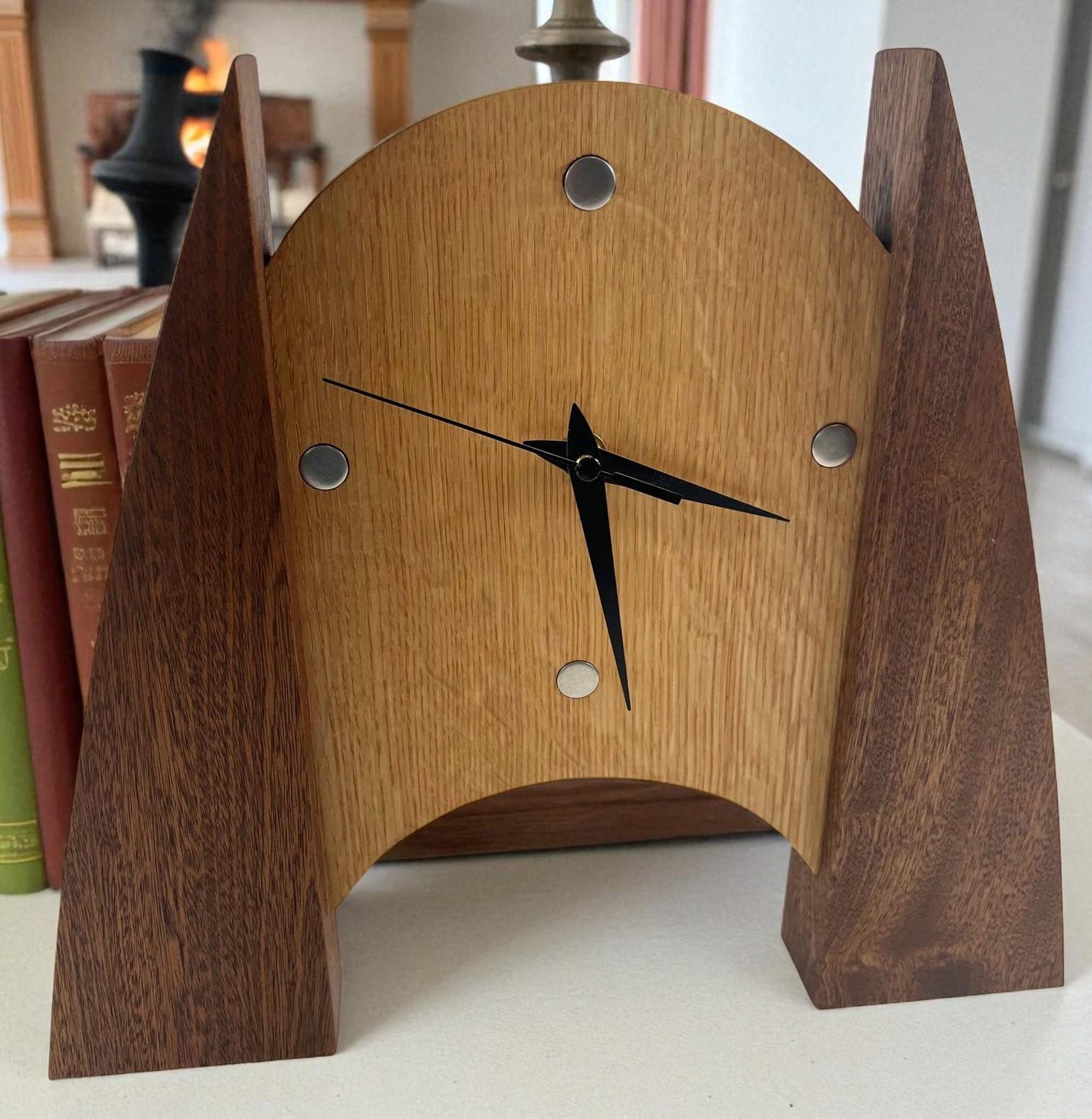 Mid-century Modern Wood Mantle Clock – Handcrafted – Sleek Curved ...