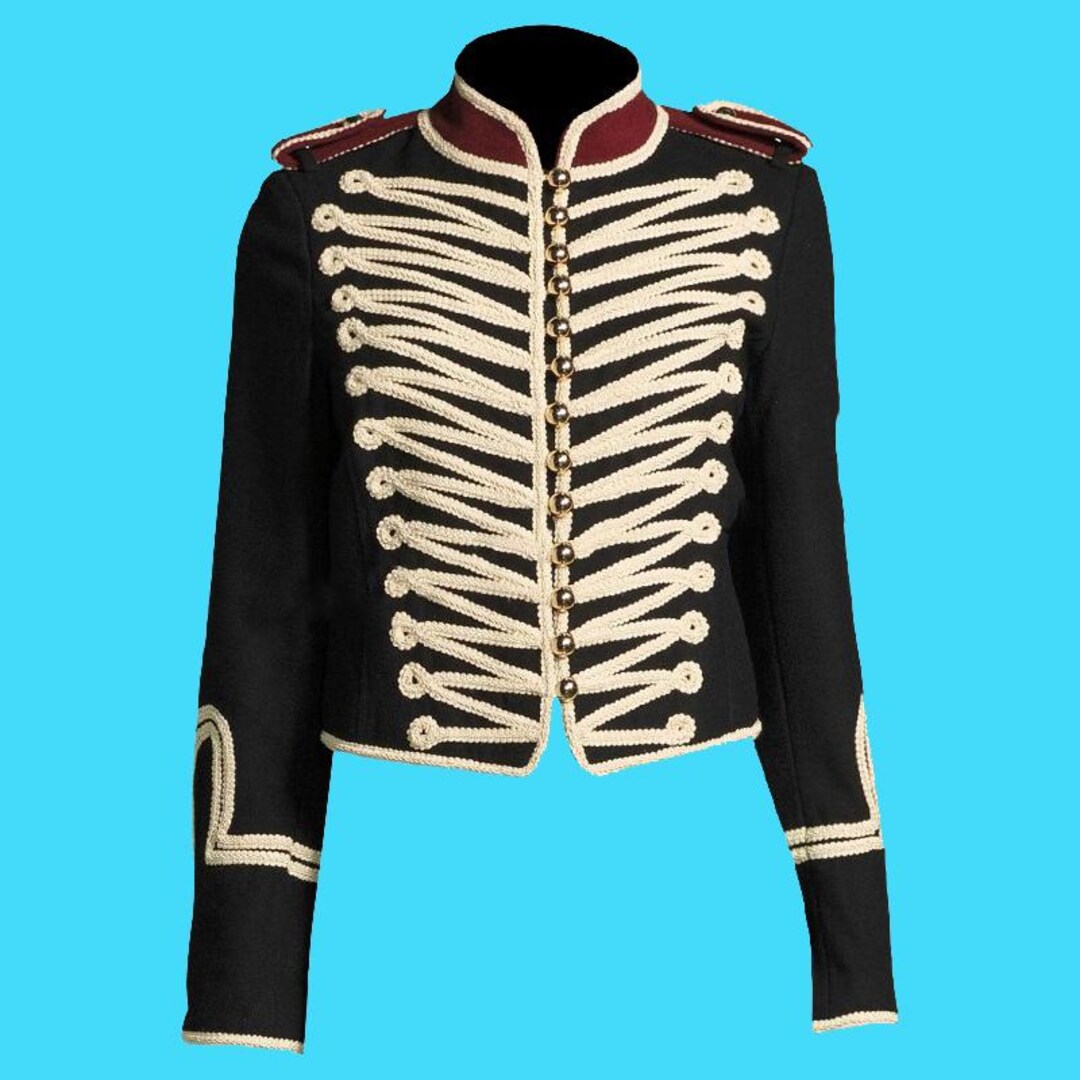Mens Military Hussar Jacket Black Parade Band Costume Twill Marching ...