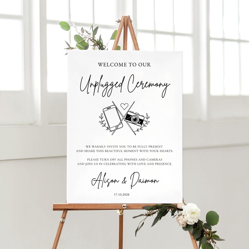 Unplugged Ceremony Sign Canva Template, Unplugged Wedding Ceremony Sign ...